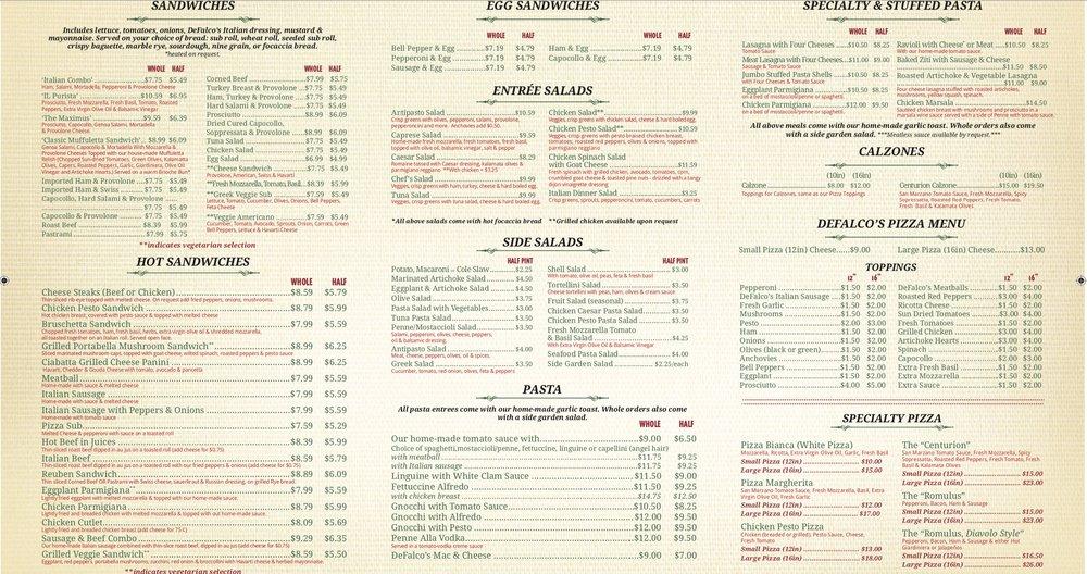 Menu at DeFalco's Italian Deli & Grocery restaurant, Scottsdale, N ...