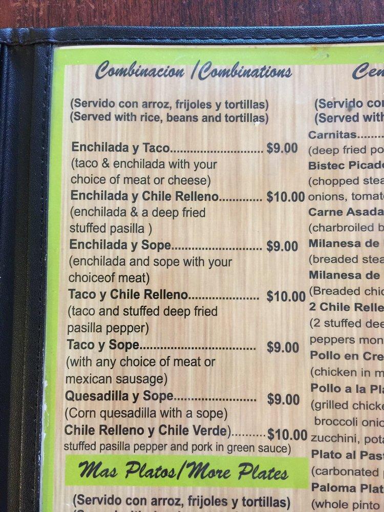 Menu at La Paloma restaurant, San Bruno