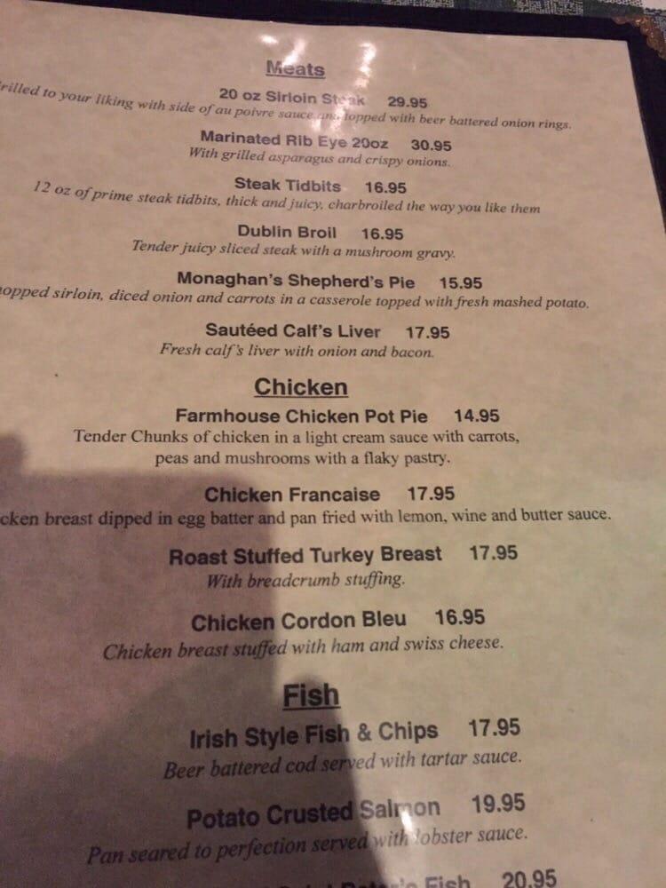 Menu at Monaghan's Irish Restaurant, Rockville Centre
