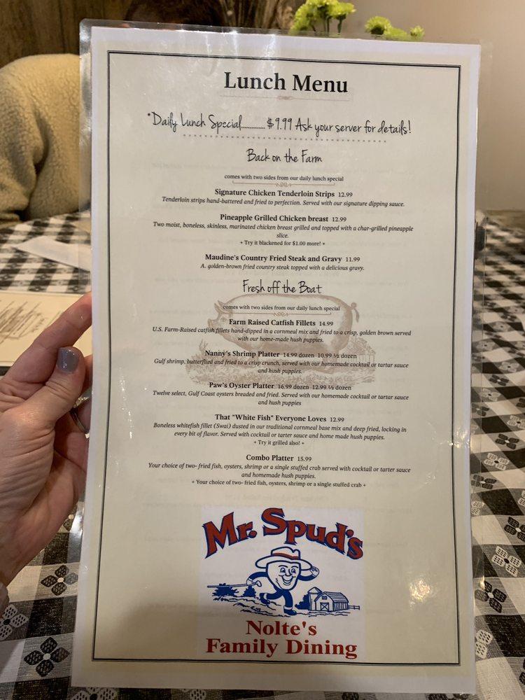 Menu at Mr Spuds restaurant, Fairhope