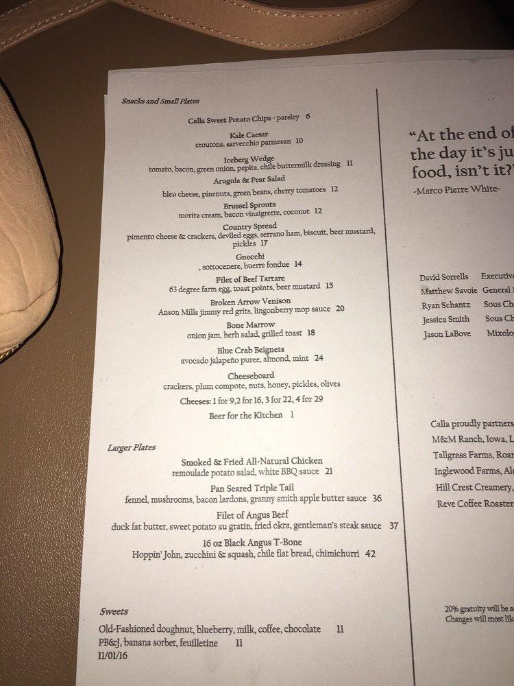Menu at Restaurant Calla, Lake Charles