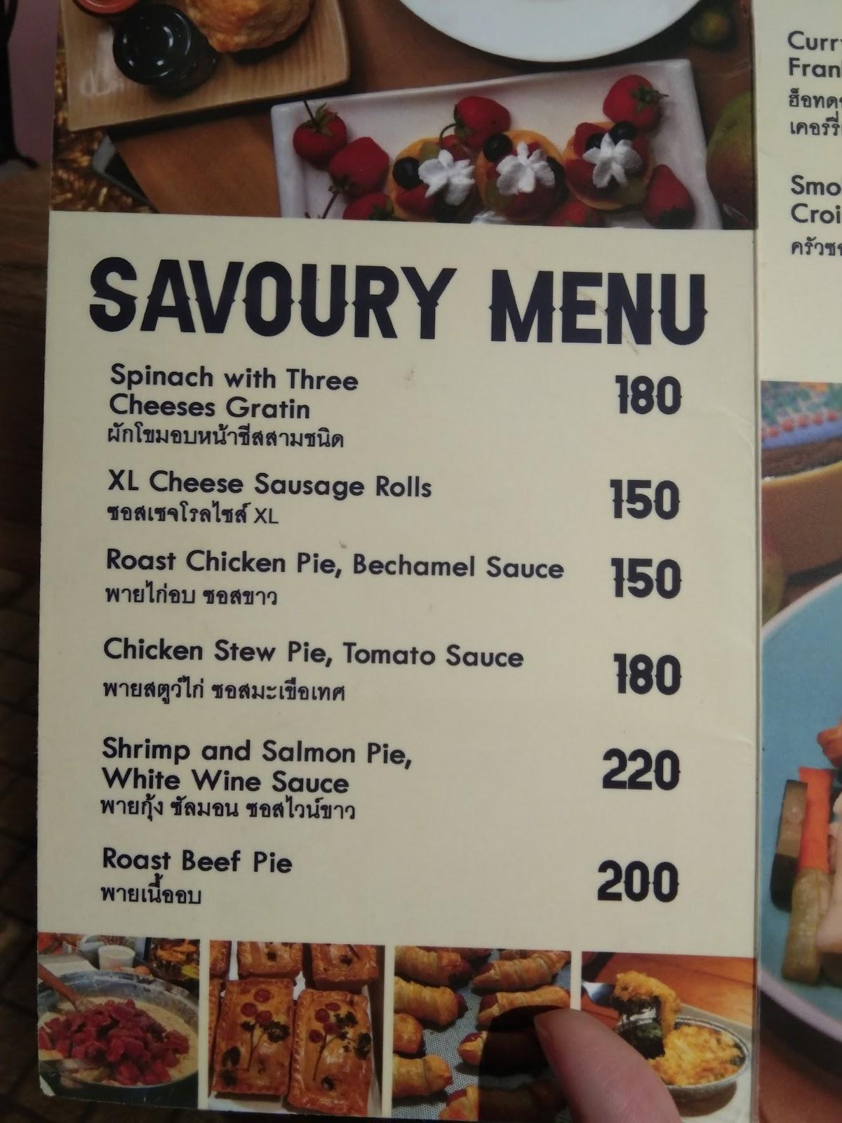 Menu at Table Fairy restaurant, Bangkok