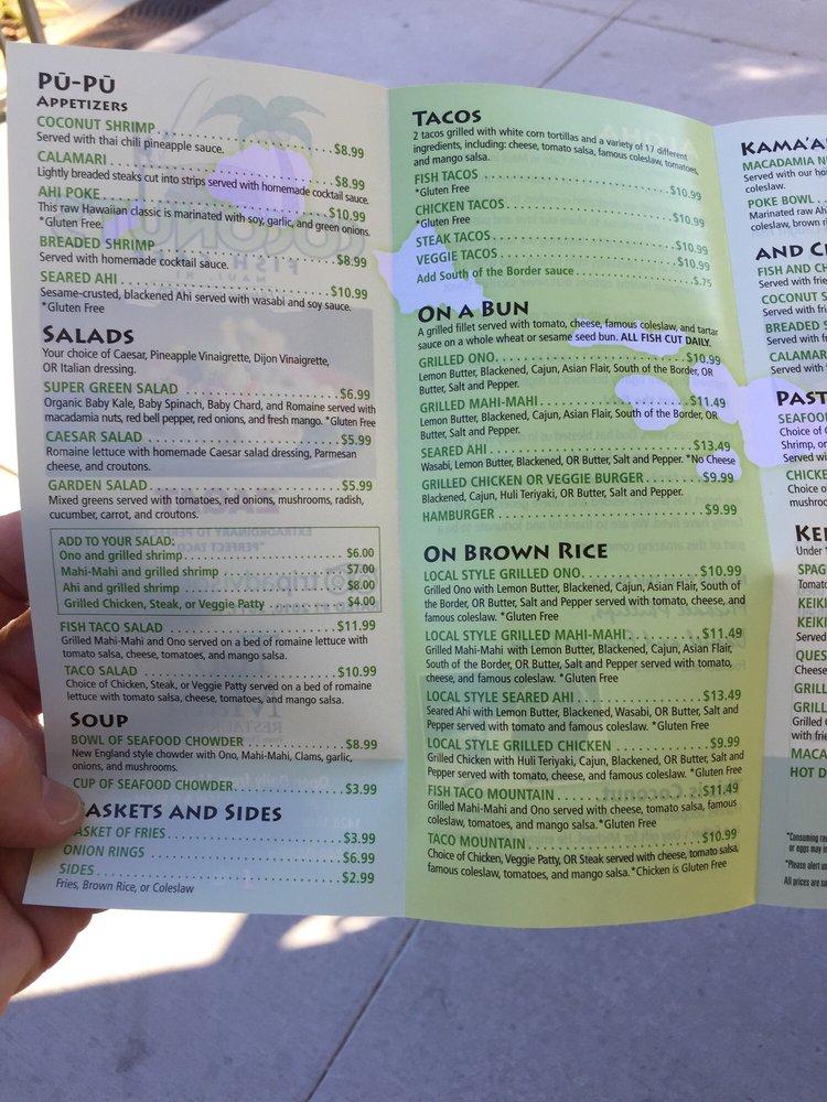 Carta de Coconuts Fish Café, Sacramento