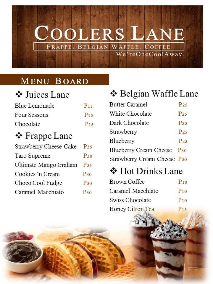 Menu at Coolers Lane restaurant, Valenzuela