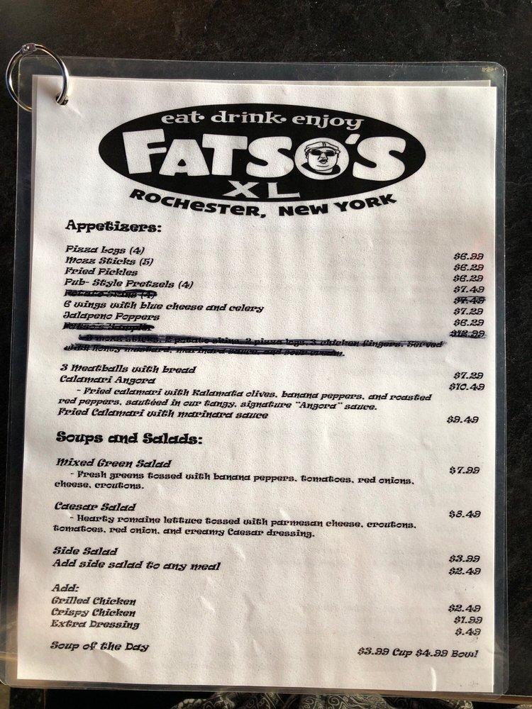 Menu at Fatso's XL pub & bar, Rochester