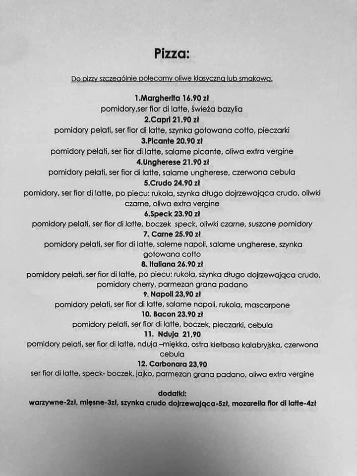 Menu at pizzeria & kawiarnia FOLK, Gąbin