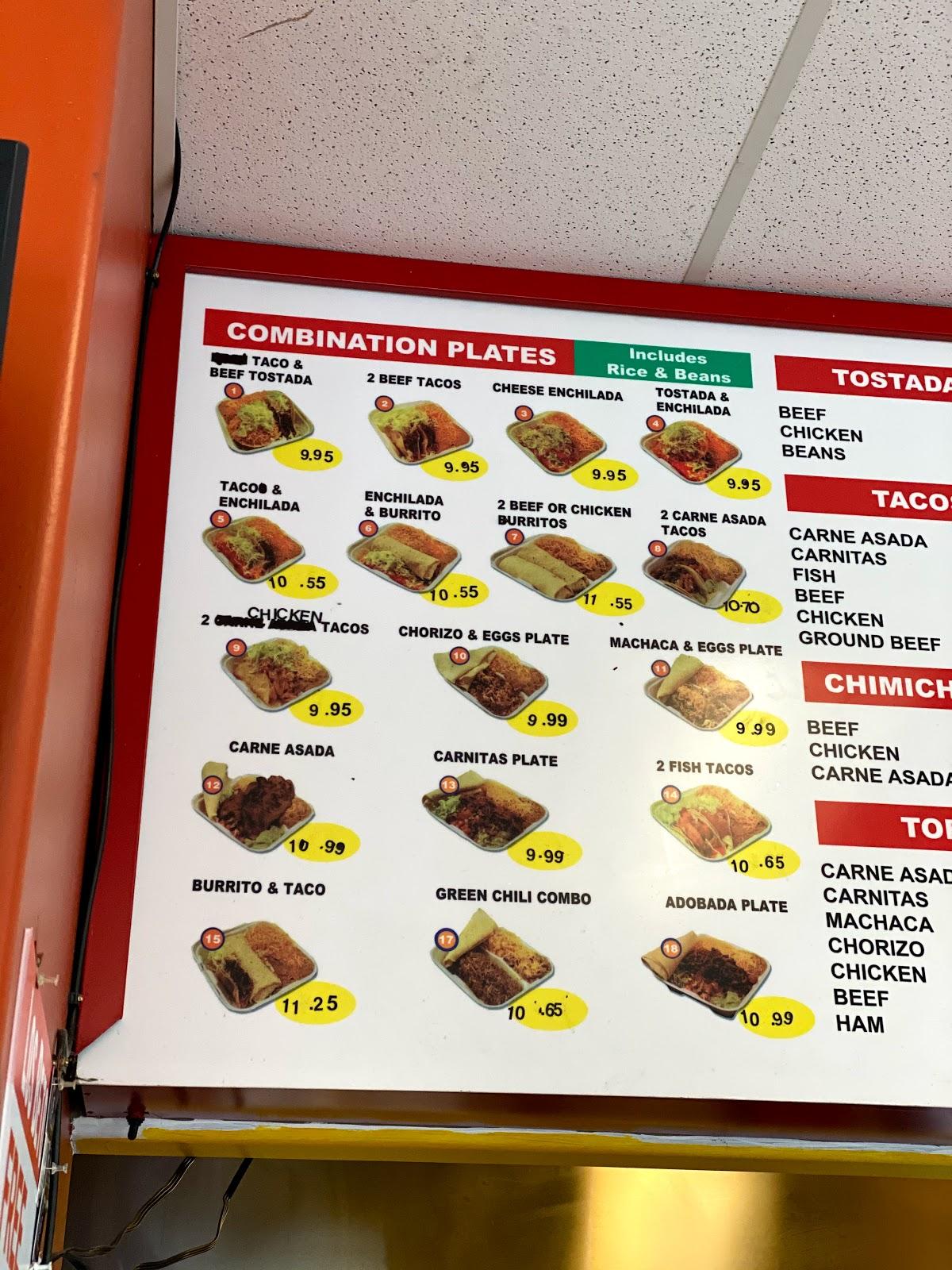 Menu at Los Betos Mexican Food restaurant, Village of Oak Creek