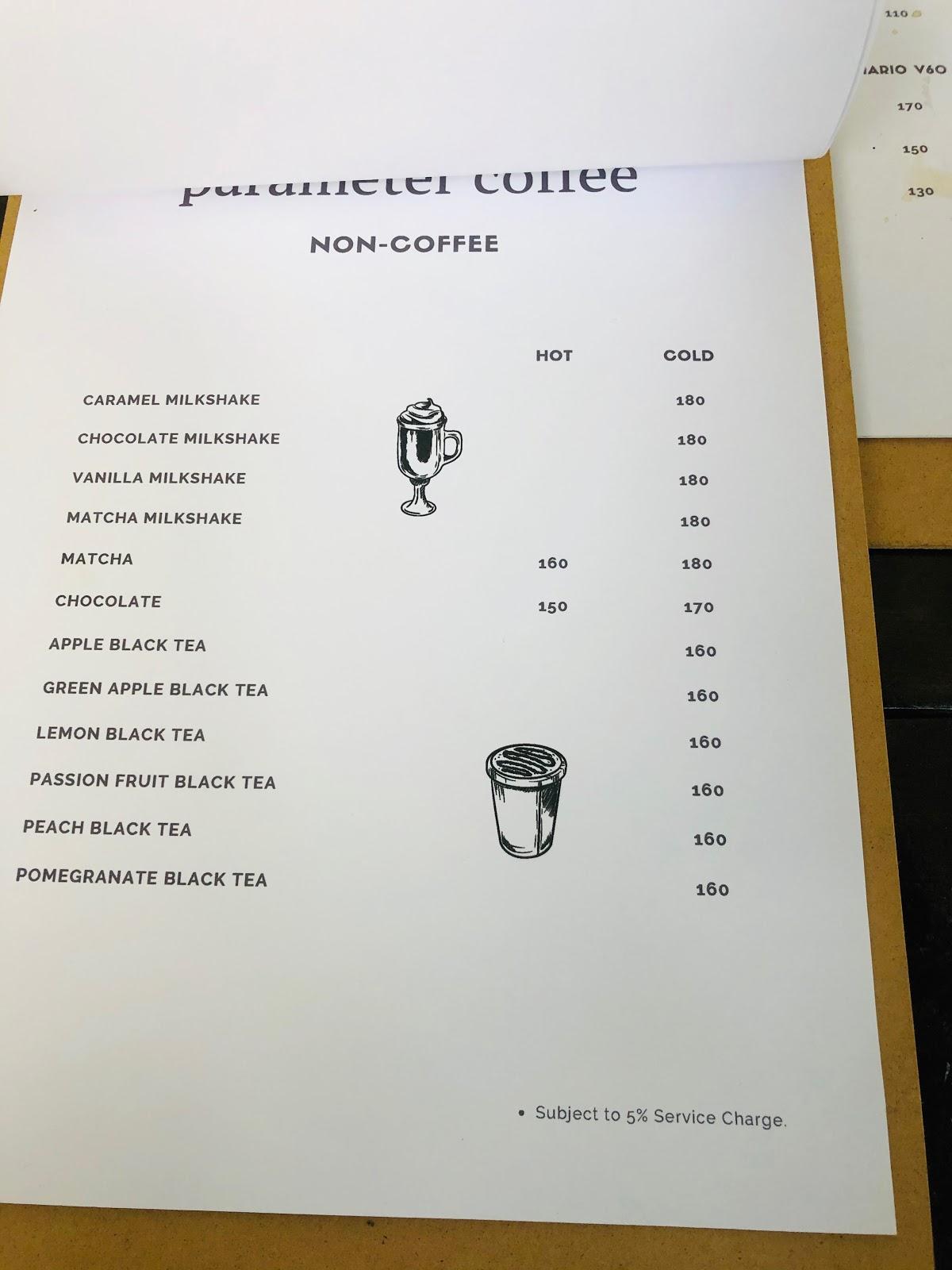 Menu at Parameter Coffee cafe, Taguig