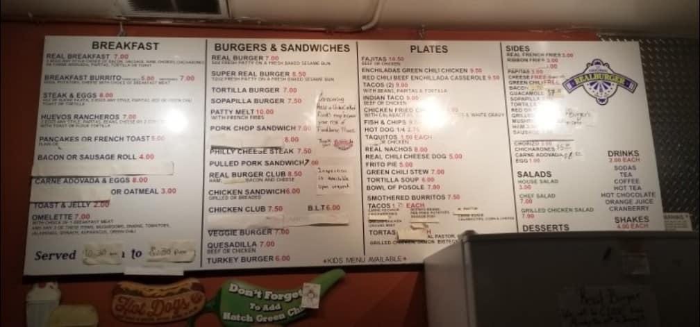 Menu at Realburger restaurant, Santa Fe, 1/2 Cerrillos Rd