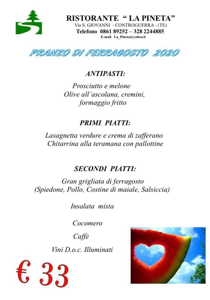 Menu da La Pineta ristorante, Controguerra, Via San Giovanni