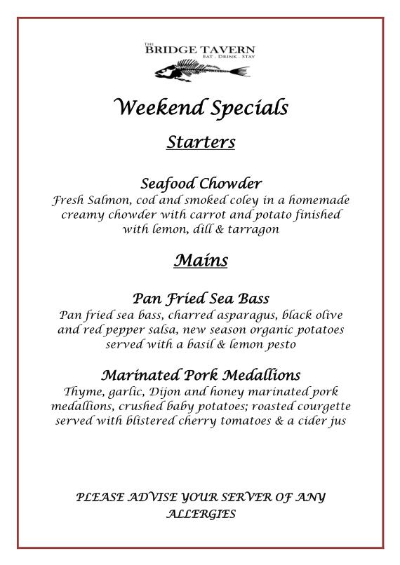 Menu at The Bridge Tavern pub & bar, Wicklow