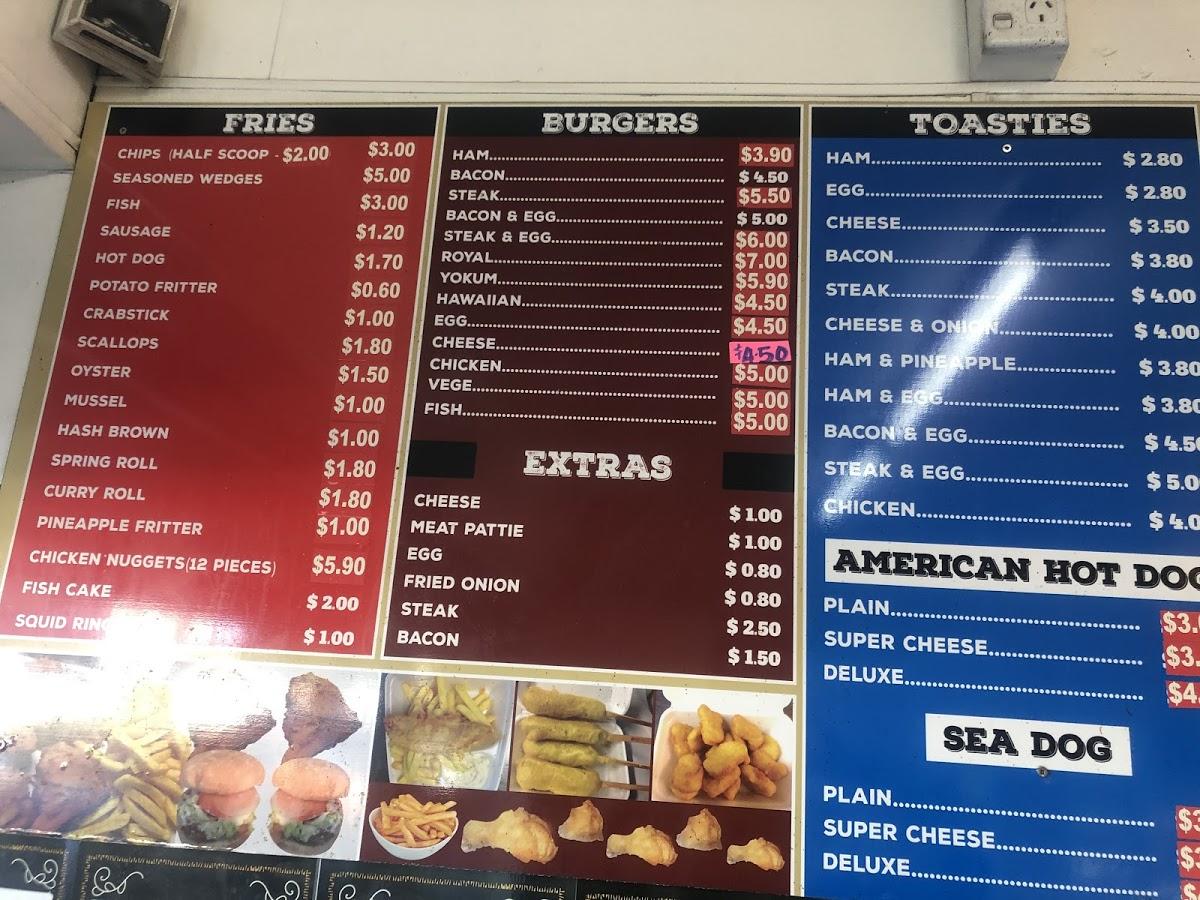 Menu at Airport Takeaways fast food, Auckland