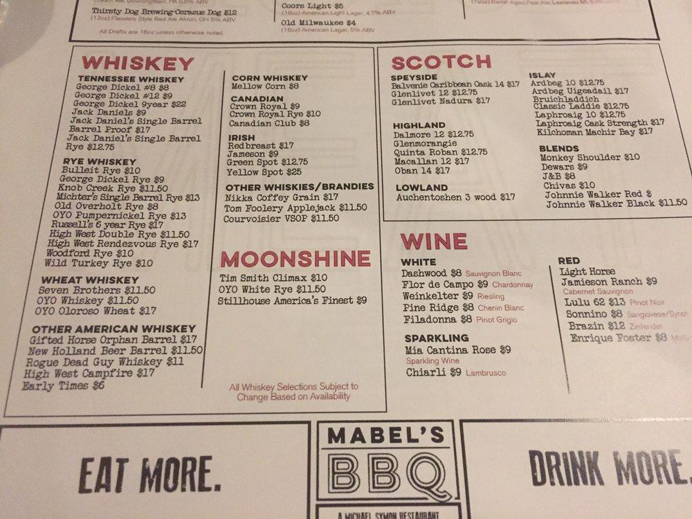 Menu at Mabel's BBQ, Cleveland