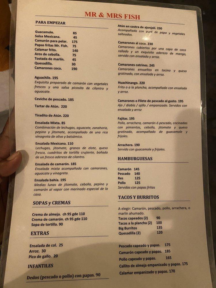 Menu at Mr. & Mrs. Fish restaurant, Bucerías