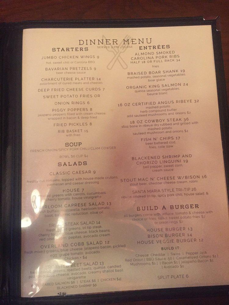 Menu at Overland Restaurant & Pub, Gardnerville, U.S. Hwy 395 N