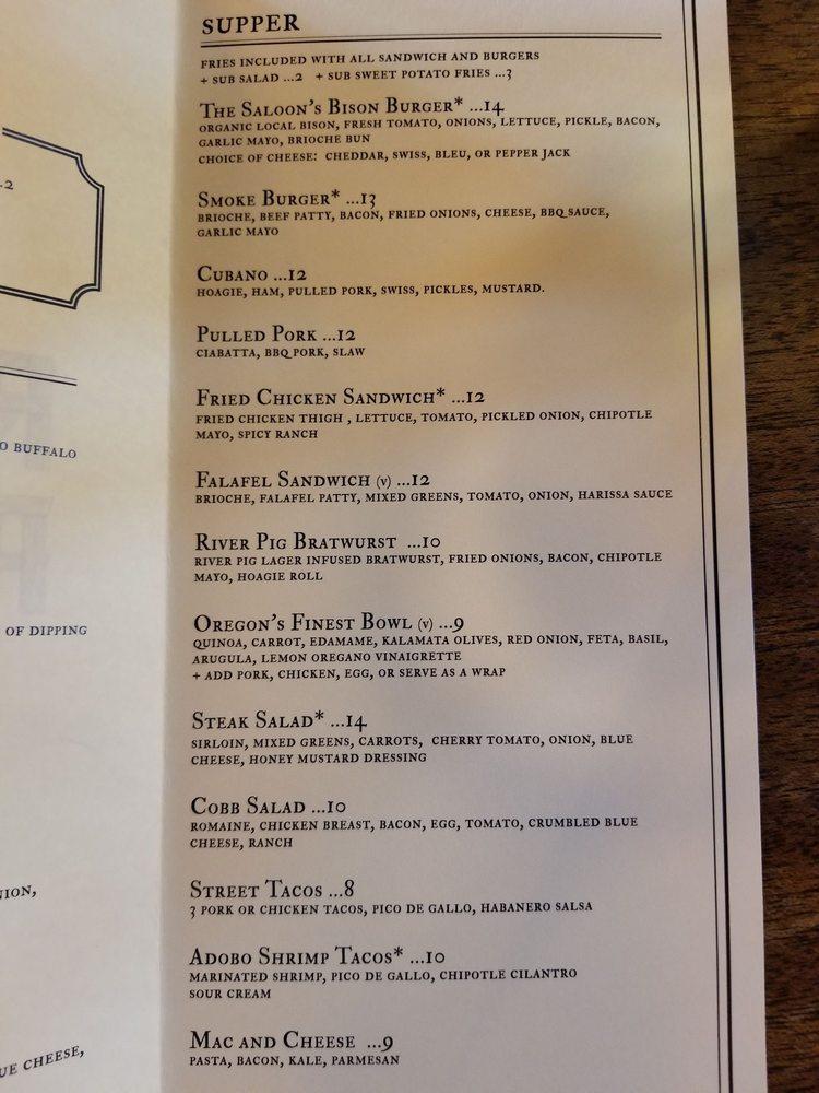 Menu at River Pig Saloon pub & bar, Bend