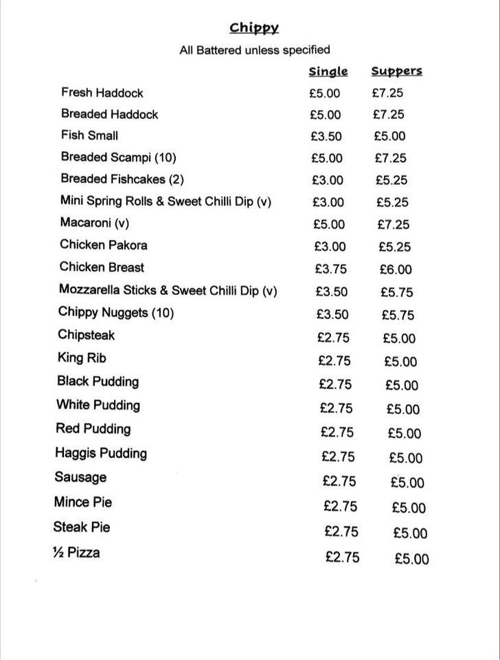 Menu at The Chippy Blairgowrie fast food, Blairgowrie