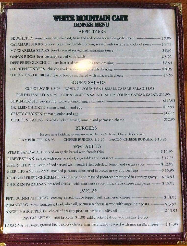 Menu at White Mountain Café cafe, McCloud