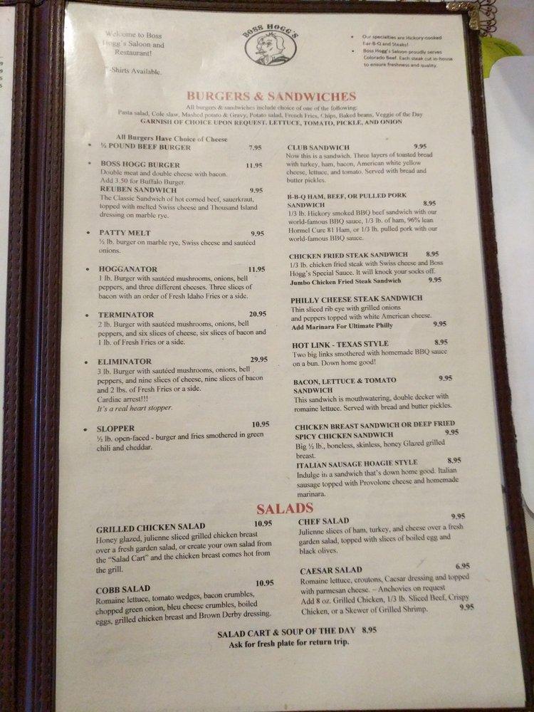 Menu at Boss Hogg's Saloon & Restaurant, La Junta