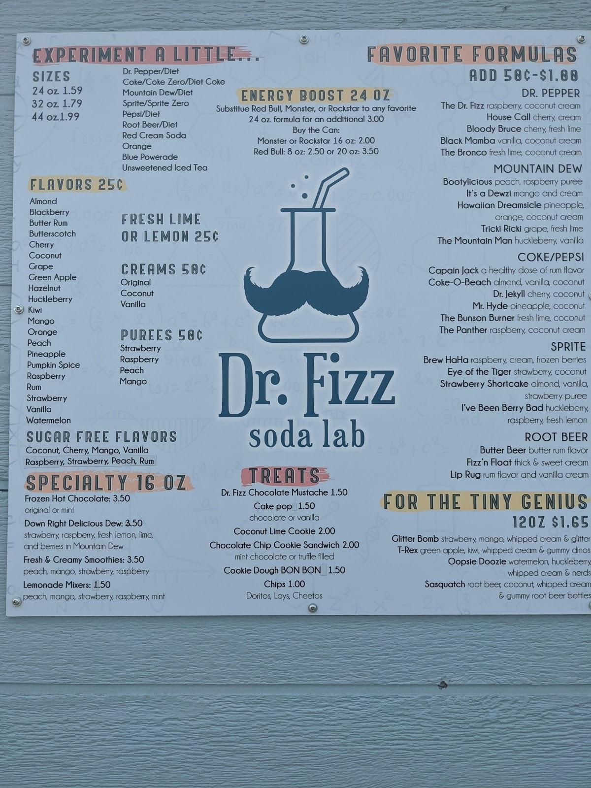Menu at Dr. Fizz Soda Lab restaurant, Blackfoot