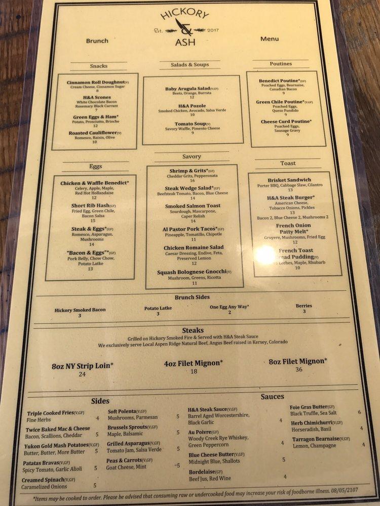 Menu at Hickory & Ash steakhouse, Broomfield