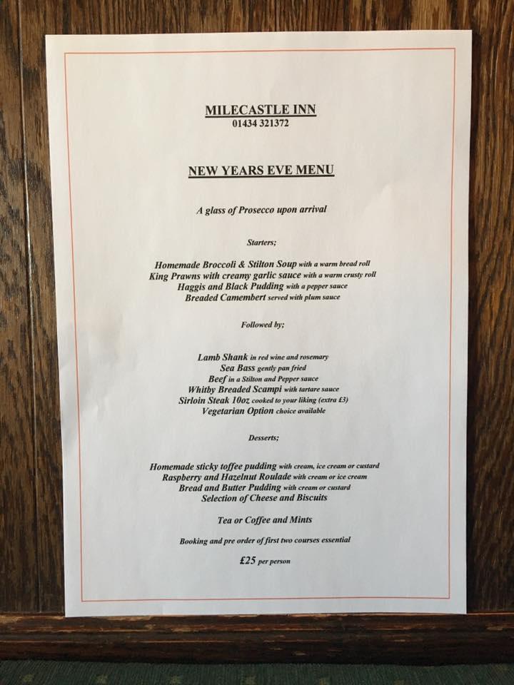 Menu at Milecastle Inn pub & bar, Haltwhistle