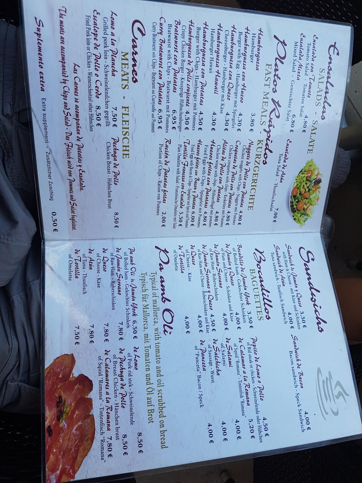 Menu at Petit Bar, Cala Romantica