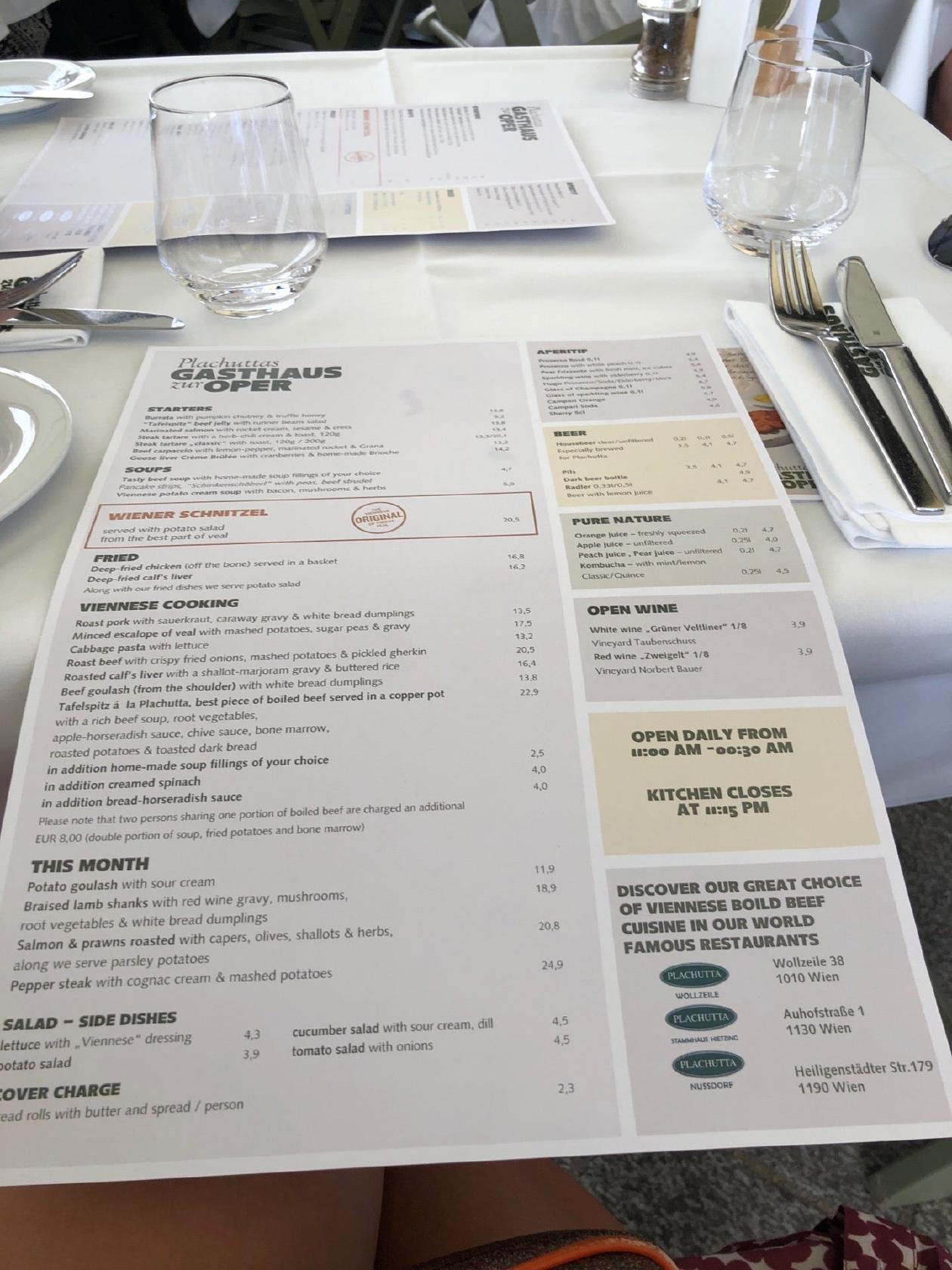 Speisekarte von Plachuttas Gasthaus zur Oper restaurant, Wien ...