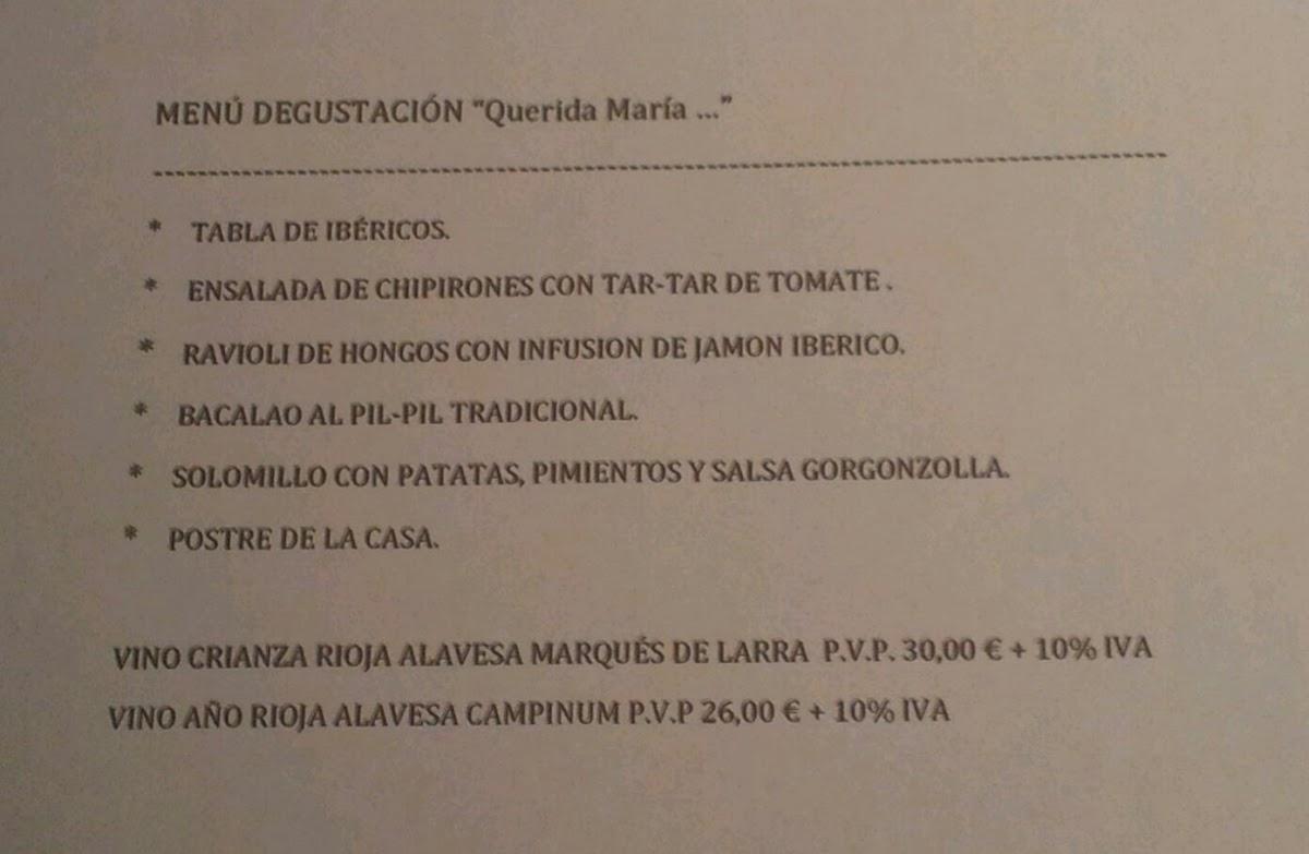 Carta del restaurante Querida María jatetxea, Vitoria-Gasteiz