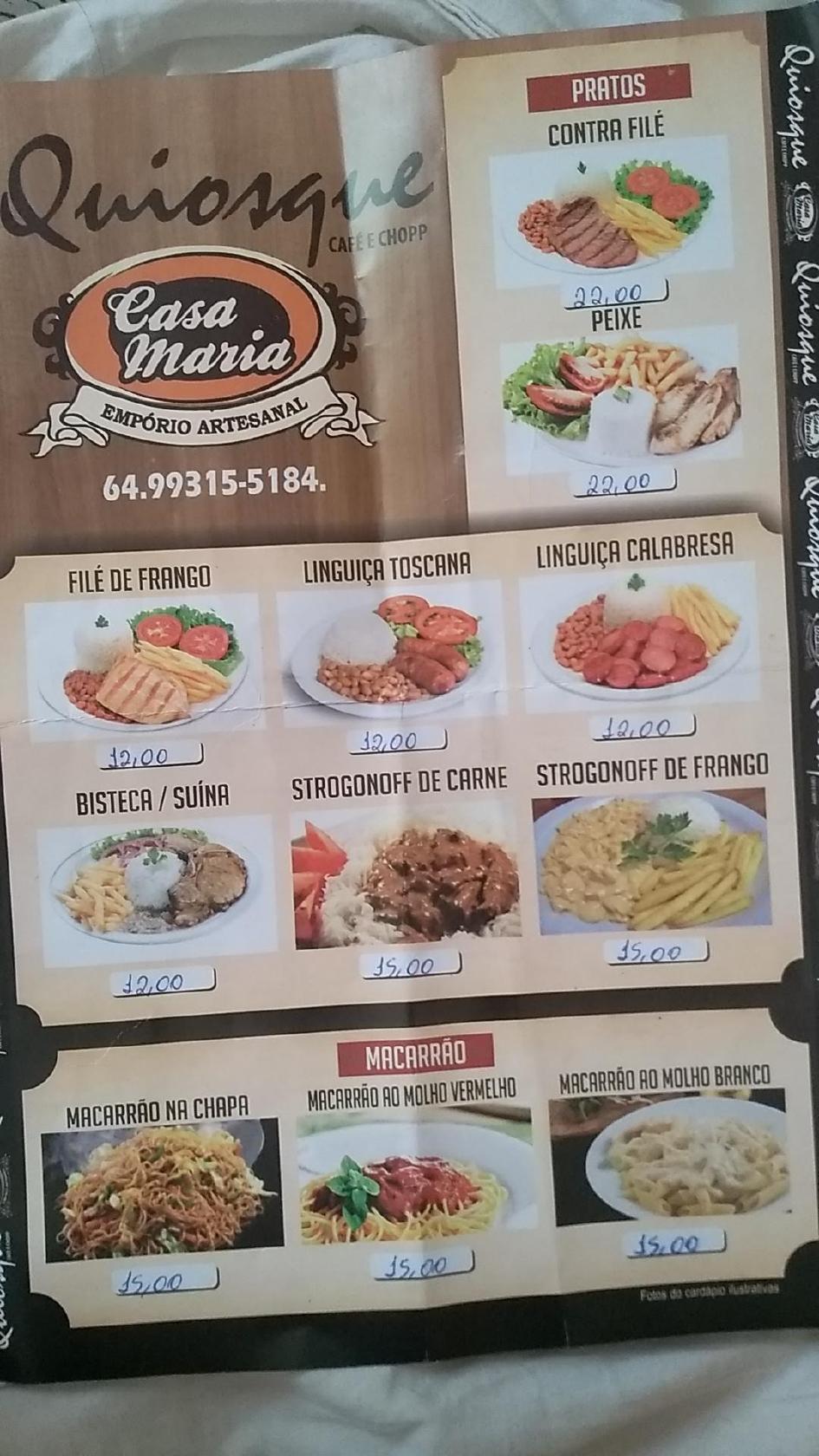 Menu at Quiosque Casa Maria restaurant, Caldas Novas, Av. das Thermas