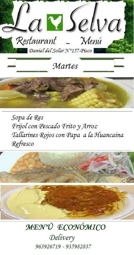 Menu at Restaurant "La Selva", Pisco