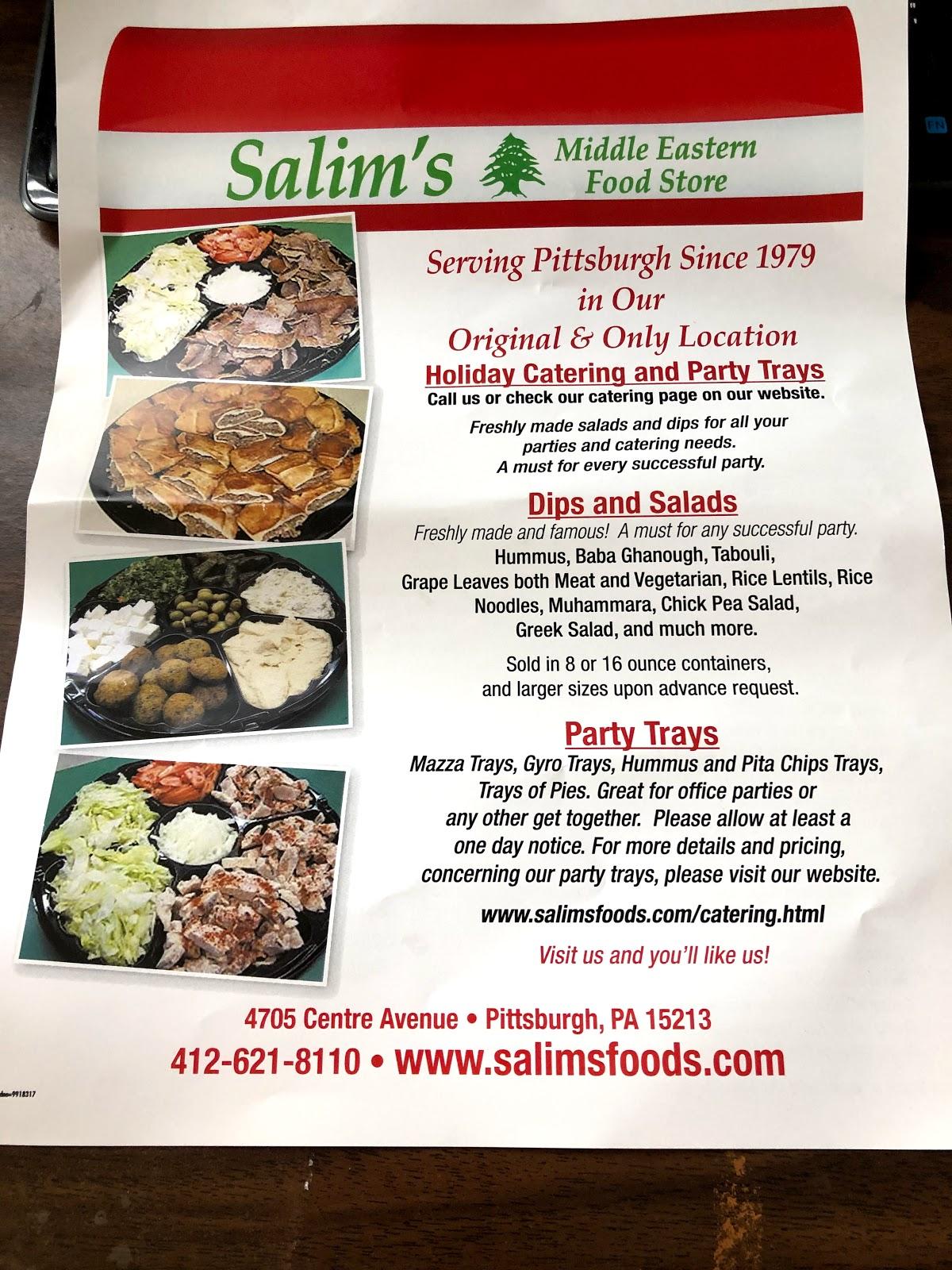 Menu at Salim's Middle Eastern Food restaurant, Pittsburgh