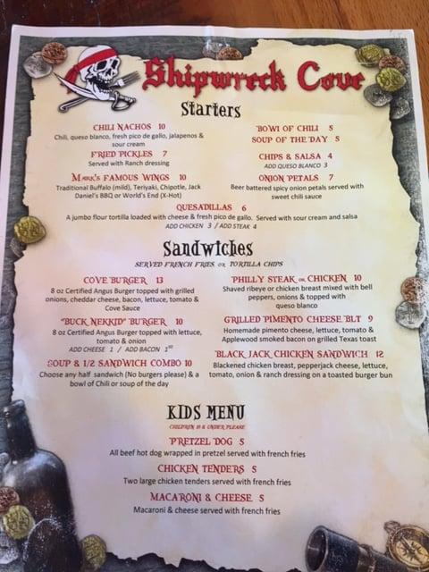 Menu at Shipwreck Cove pub & bar, Nashville