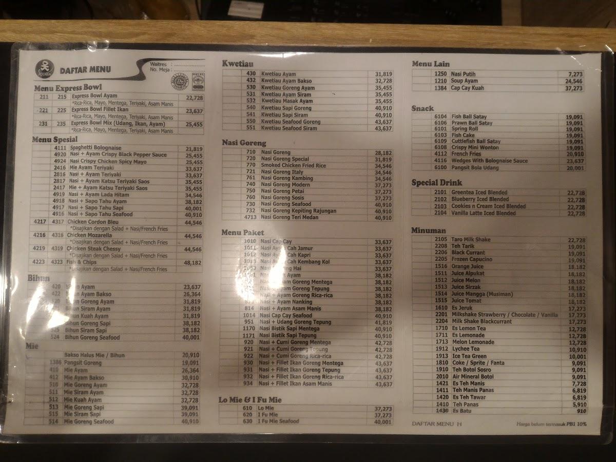 Menu at Solaria restaurant, Surabaya, Solaria Pakuwon Mall