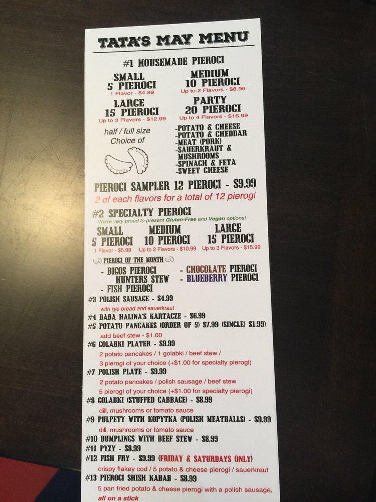 Menu at Tata’s Pierogi restaurant, Elk Grove Village