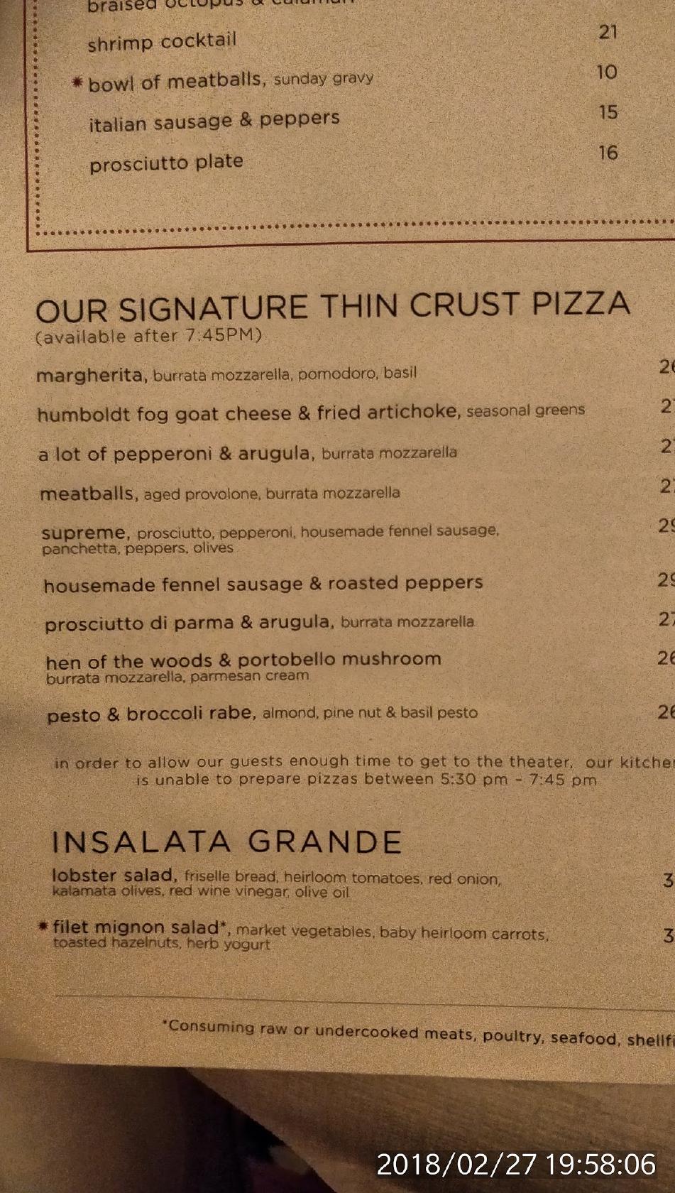 Menu at Trattoria Dell'Arte restaurant, West New York, 900 7th Ave