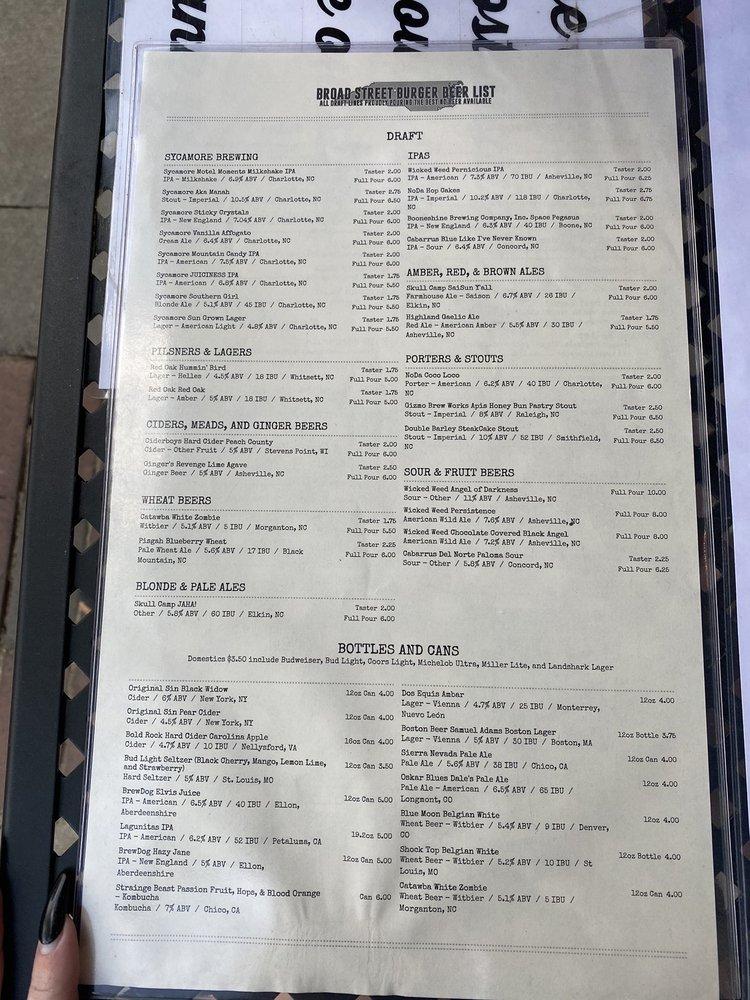 Menu at Broad St Burger Co restaurant, Statesville