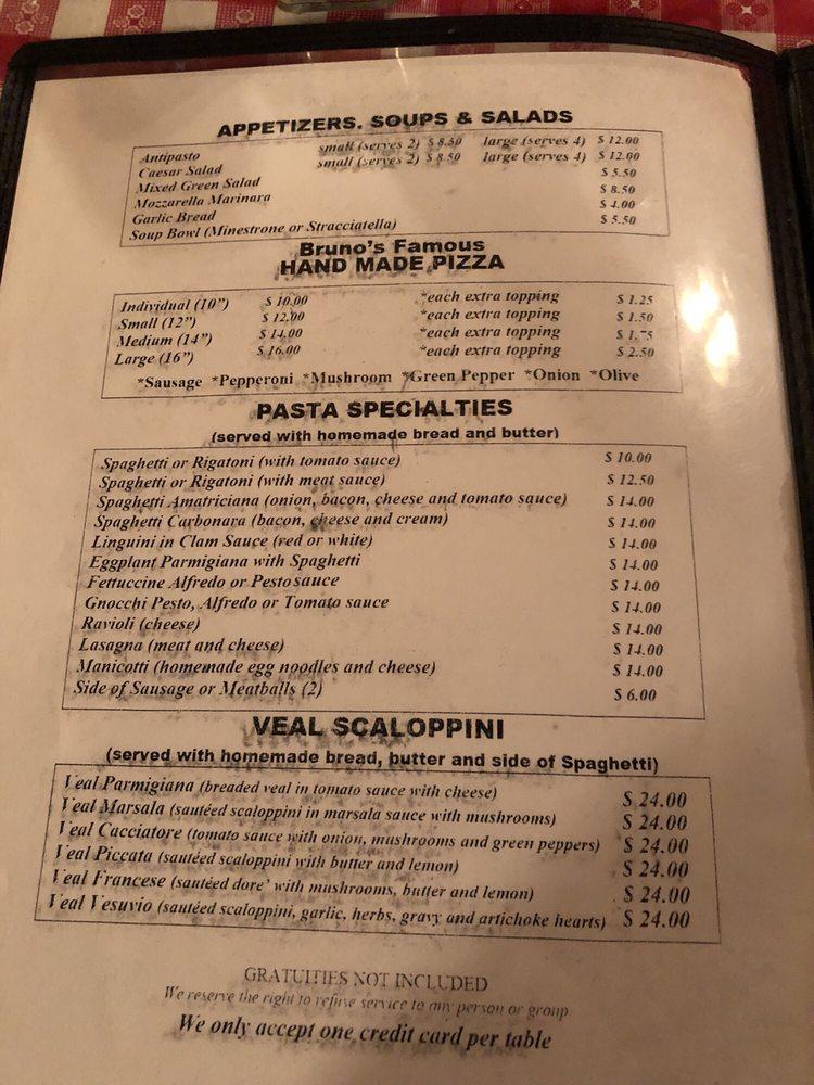 Menu at Bruno's Italian Restaurant, Santa Monica
