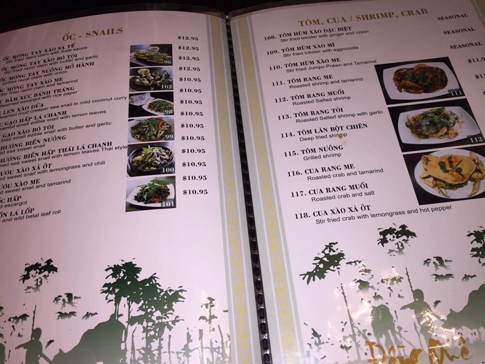 Menu at Dong Que Restaurant, San Jose