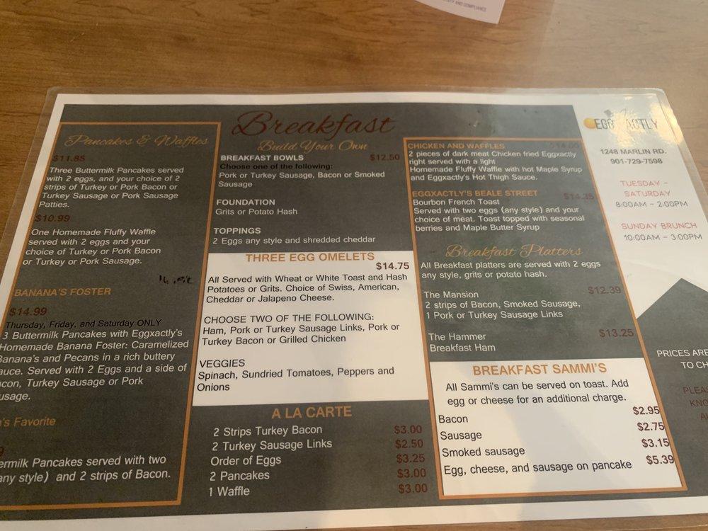Menu at Eggxactly Breakfast & Deli restaurant, Memphis