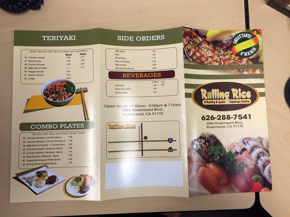 Menu at Rolling Rice restaurant, Rosemead