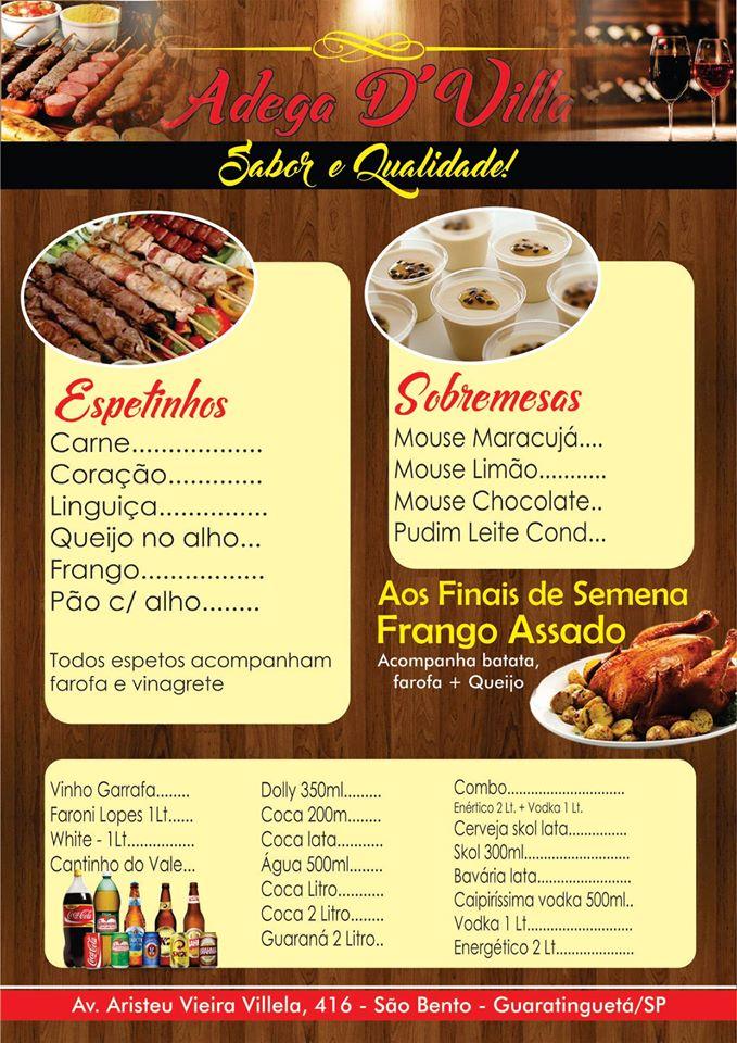 Menu em Adega D'Villa restaurante, Guaratinguetá