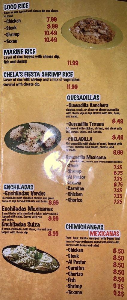Menu at Chelas Mexican Restaurant, Grayson