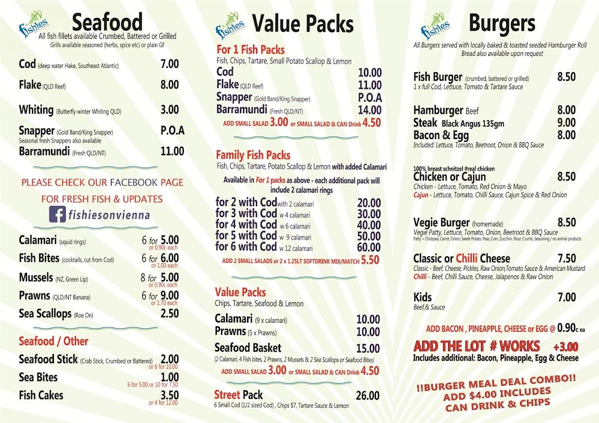 Menu at Fishies fast food, Alexandra Hills