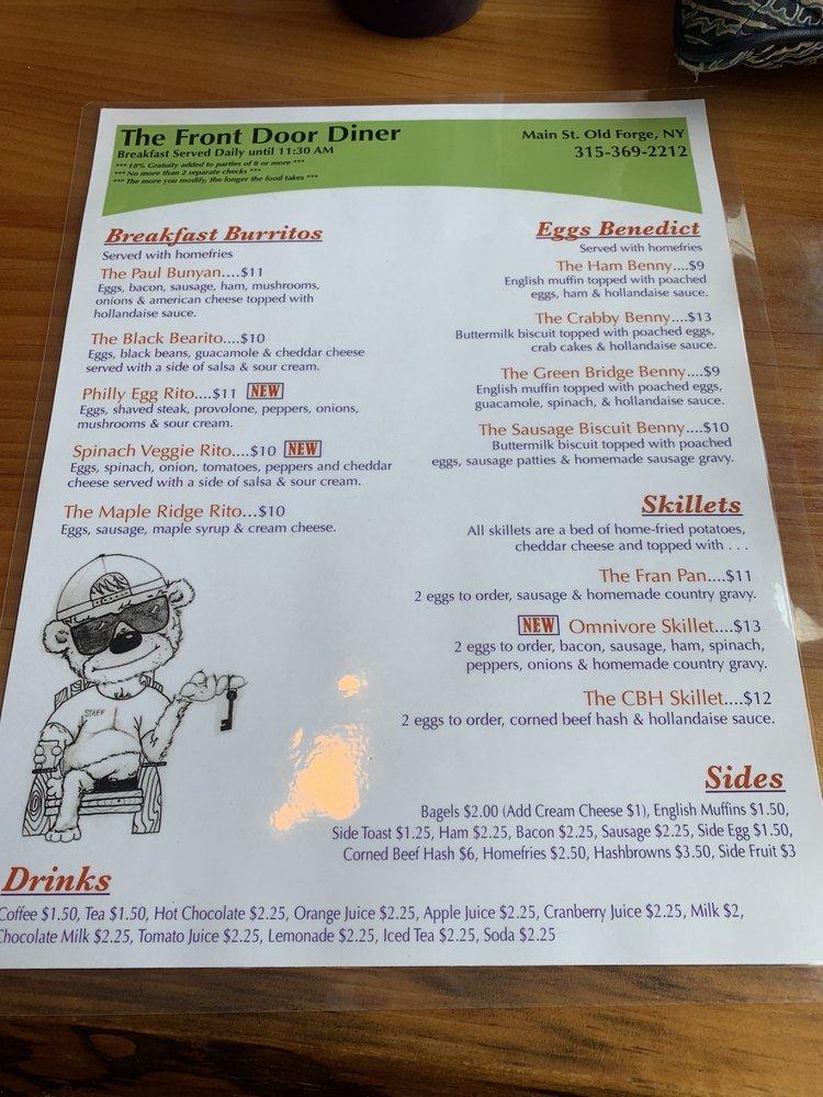 Menu at Front Door Diner restaurant, Old Forge
