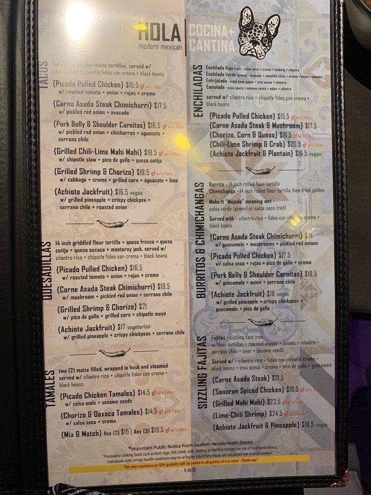 Menu at Hola Mexican Cocina Cantina - Southern Highlands Location pub ...