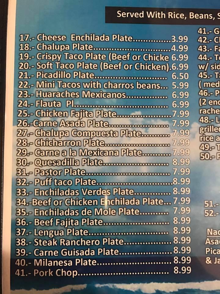 Menu at La Reina Del Sur restaurant, San Antonio