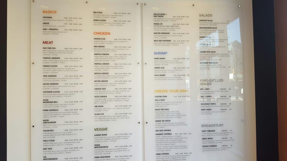 Menu at Panago Pizza pizzeria, Mississauga, Confederation Pkwy