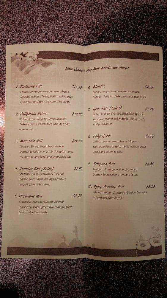 Menu at Piedmont cuisine restaurant, Piedmont