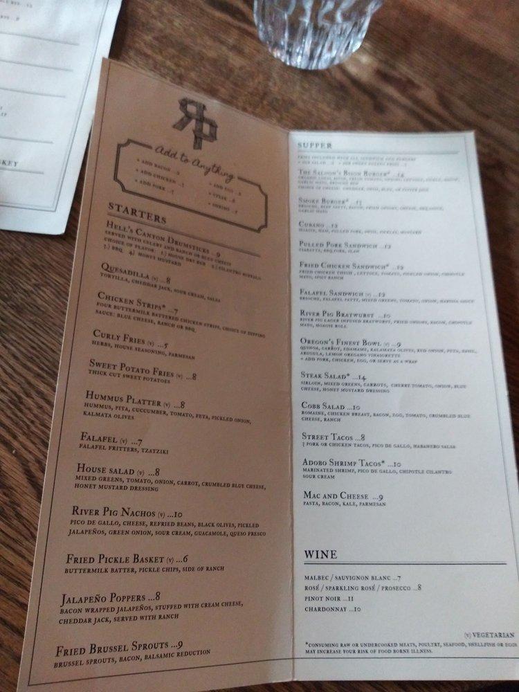 Menu at River Pig Saloon pub & bar, Bend